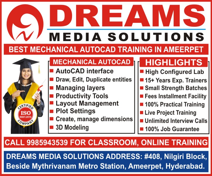 Mechanical Autocad Training in Ameerpet, Cad Institute Hyderabad